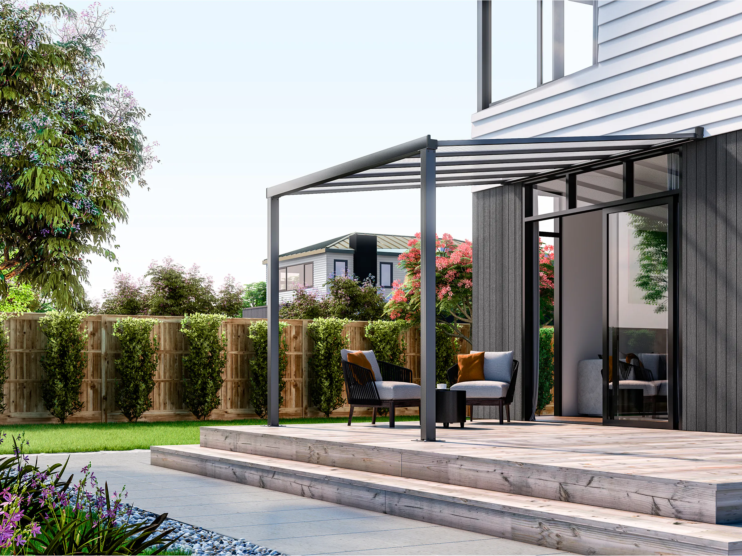Wall Mounted Patio Cover 3m x 3m Ironsand - Fixed Roof - Patio Covers ...