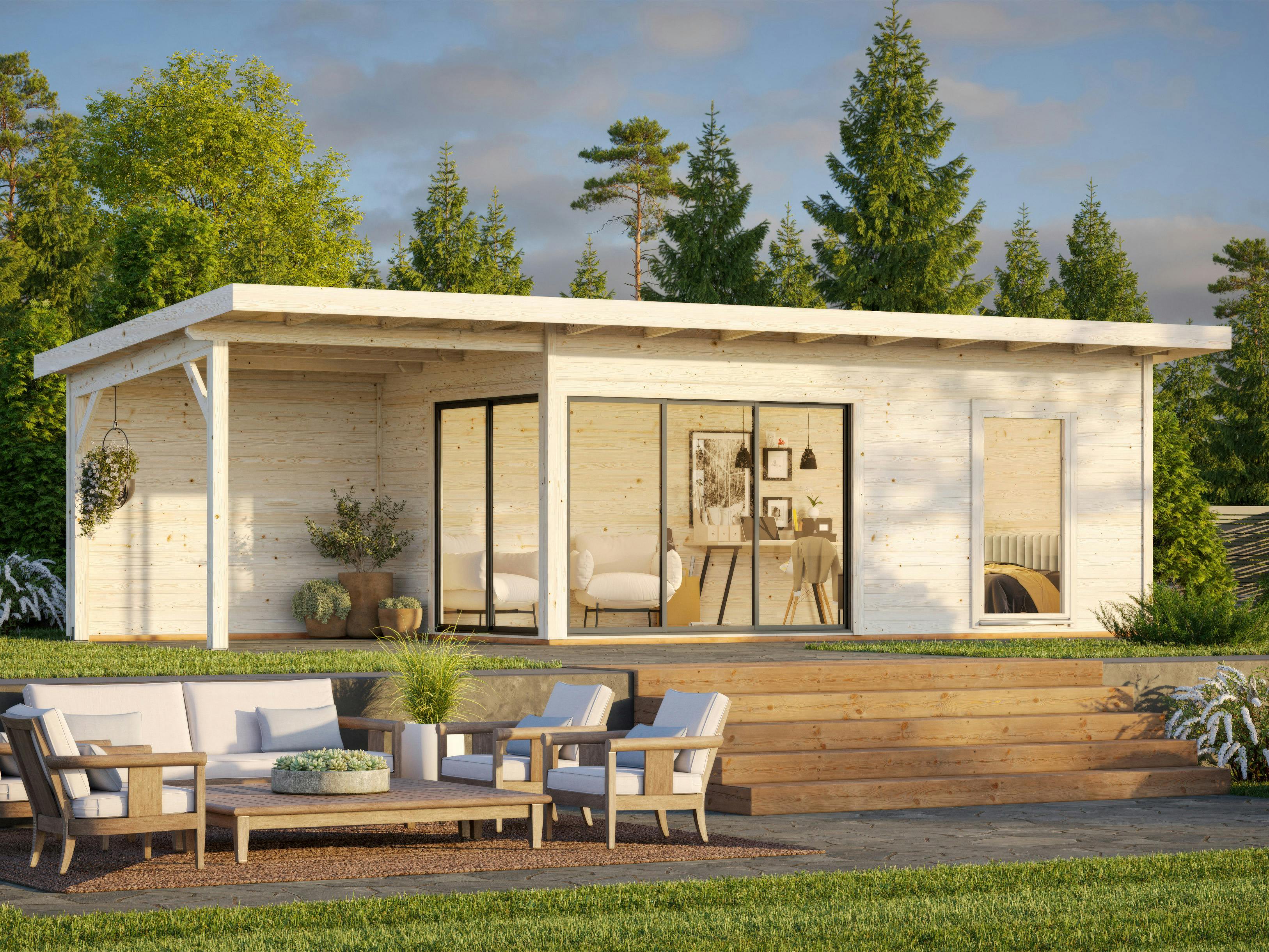 Log Cabin Garden House Andrea Slide Plus Canopy 9.0m x 3m - Cabins ...