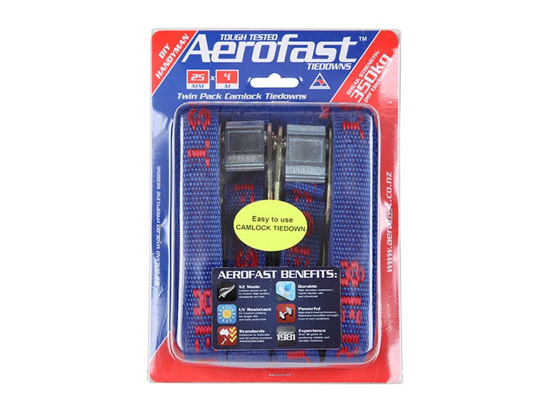 Aerofast Camlock Tiedowns 25mm x 4m - Twin Pack - Tiedowns - Garage at ...